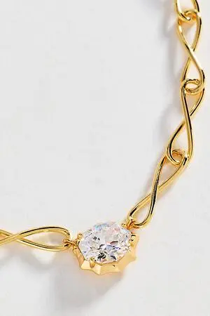 Anthropologie Twist Chain Bezel Crystal Necklace - Gold