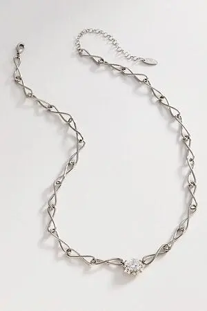 Anthropologie By Anthropologie Twist Chain Bezel Crystal Necklace Silver