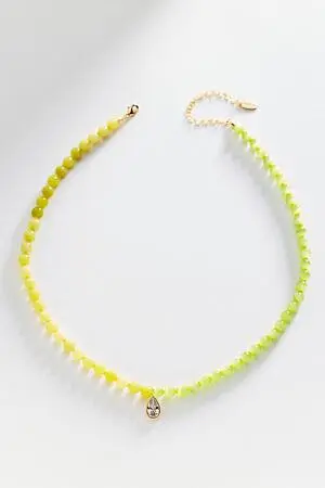 Anthropologie Colorblock Beaded Pendant Necklace - Lime