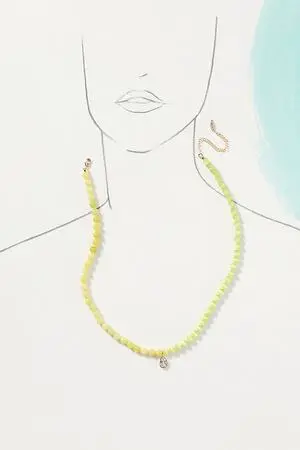 Anthropologie Colorblock Beaded Pendant Necklace - Lime