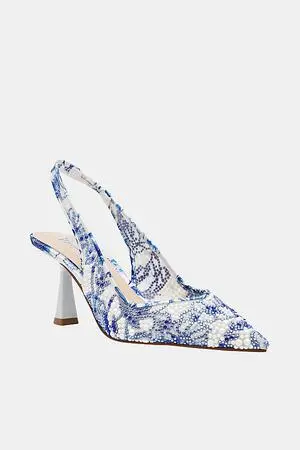 Betsey Johnson Beaded Slingback Heels - Blue Pattern
