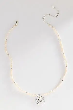 Ettika Aura Swirl Pearl Choker Necklace - Silver