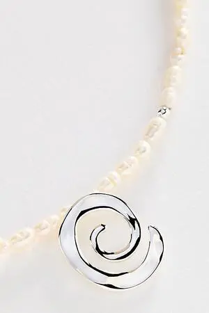 Ettika Aura Swirl Pearl Choker Necklace - Silver