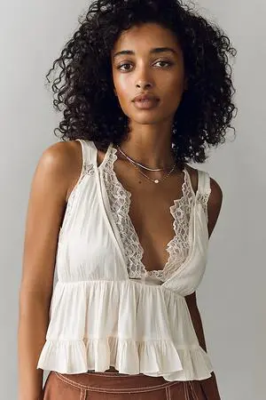 Anthropologie Lace-trim Babydoll Blouse - Egret
