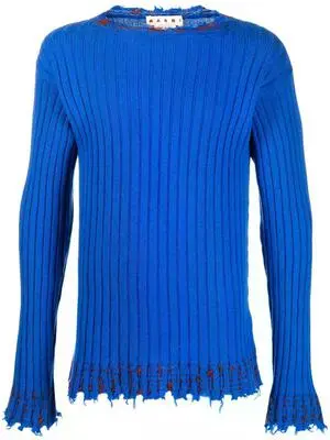 Marni Ribbed Frayed-hem Jumper - Blue