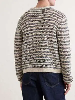 Aimé Leon Dore Striped Open-knit Cotton-blend Sweater