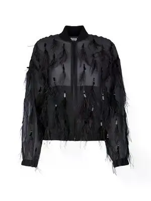 Brunello Cucinelli Feather-embellished Sheer Bomber Jacket