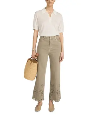 FRAME Eyelet High Rise Ankle Wide Flare Jeans - Thyme