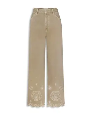 FRAME Eyelet High Rise Ankle Wide Flare Jeans - Thyme