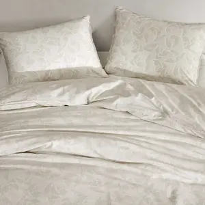 Calvin Klein Yellow Leaves Washed Percale 3 Piece Duvet Cover Set, Queen