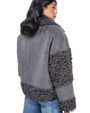 WAREHOUSE Faux Fur Mix Zip Through Jacket - Grey