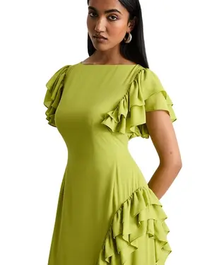 WAREHOUSE Side Split Ruffle Detail Maxi Dress