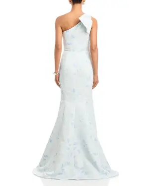 Amsale One Shoulder Floral Gown - Ice