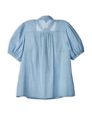 JOVONNA LONDON Short Sleeve Bow Neck Blouse - Blue