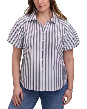 Foxcroft Paula Puff Sleeve Shirt - White/black