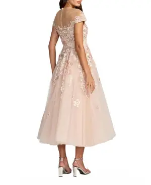 Mac Duggal Embroidered Tulle Midi Dress