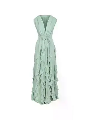 Catherine Regehr Ruffled-skirt V-neck Maxi Gown