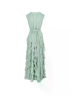 Catherine Regehr Ruffled-skirt V-neck Maxi Gown