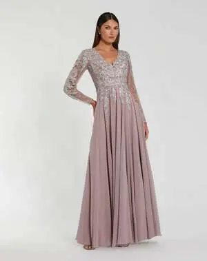 Mac Duggal Embellished Illusion V-neck Gown - Purple