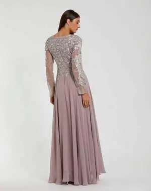 Mac Duggal Embellished Illusion V-neck Gown - Purple