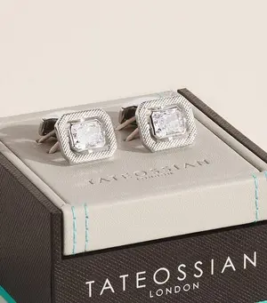 Tateossian Rhodium-plated And Cubic Zirconia Halo Rectangle Cufflinks