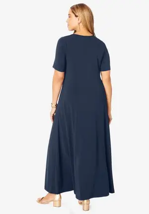 JESSICA LONDON Stretch Knit Sweetheart Neckline A-line Maxi Dress