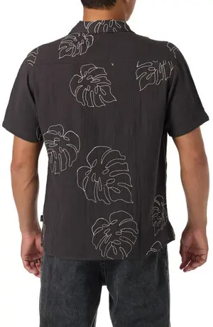 O'Neill Pipeline Rodeo Monstera Embroidered Gauze Camp Shirt - Phantom