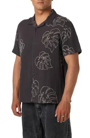 O'Neill Pipeline Rodeo Monstera Embroidered Gauze Camp Shirt - Phantom