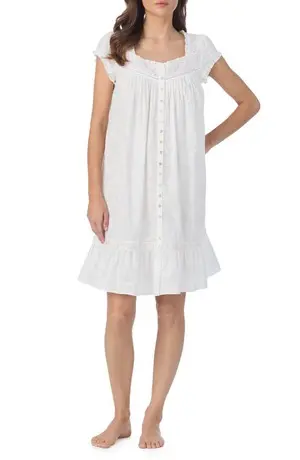 Eileen West Floral Embroidered Cotton Nightgown - White