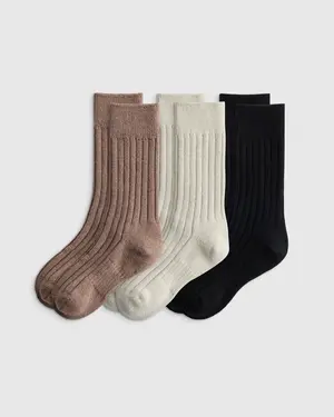 Quince Merino Cashmere Blend Ribbed Crew Socks - Solid Neutral Pack
