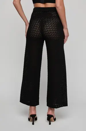 L'Agence Gaelle Pointelle Knit Wide Leg Ankle Pants - Black