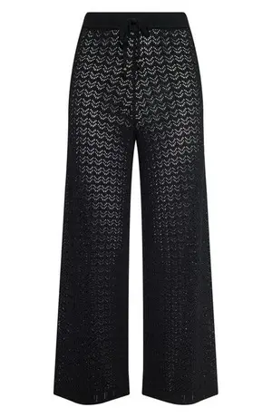 L'Agence Gaelle Pointelle Knit Wide Leg Ankle Pants - Black