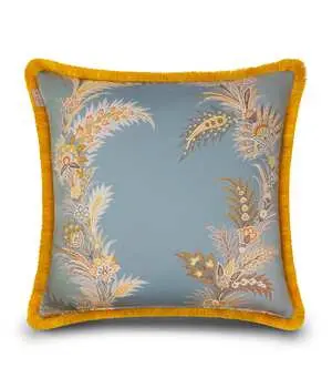 Etro Fringe-trim Caladium Cushion - Blue