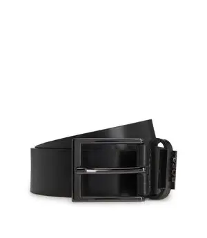 BOSS Italian Leather Belt With Brushed Gunmetal Hardware - Black