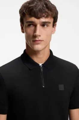 BOSS Stretch-cotton Slim-fit Polo Shirt With Logo Patch - Black