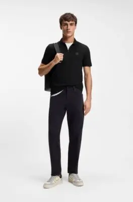 BOSS Stretch-cotton Slim-fit Polo Shirt With Logo Patch - Black