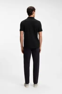 BOSS Stretch-cotton Slim-fit Polo Shirt With Logo Patch - Black