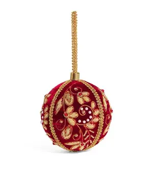 Harrods Velvet Floral-embroidered Bauble - Red