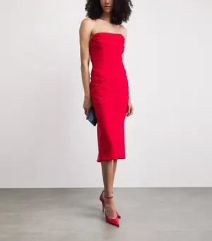 Carolina Herrera Silk Strapless Draped Midi Dress