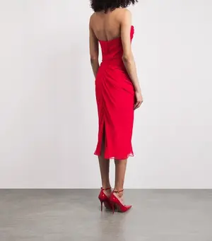 Carolina Herrera Silk Strapless Draped Midi Dress