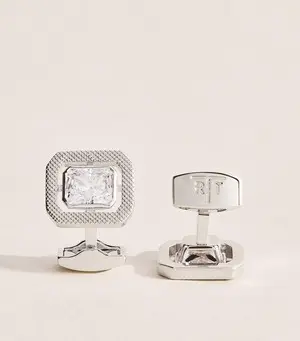 Tateossian Rhodium-plated And Cubic Zirconia Halo Rectangle Cufflinks - Silver
