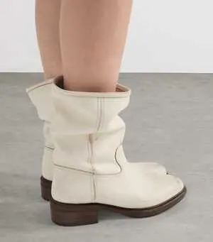 Prada Leather Vintage-effect Mid-calf Boots - Neutral