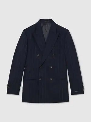 REISS Bank Virgin Wool Pinstripe Double-breasted Suit Blazer Tailored-fit