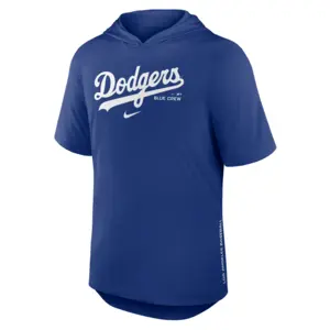 Nike Los Angeles Dodgers Arched Wordmark Dri-fit Mlb Hooded T-shirt - Blue