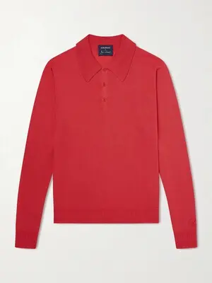 John Smedley Bill Nighy Cashmere And Silk-blend Polo T-shirt - Red