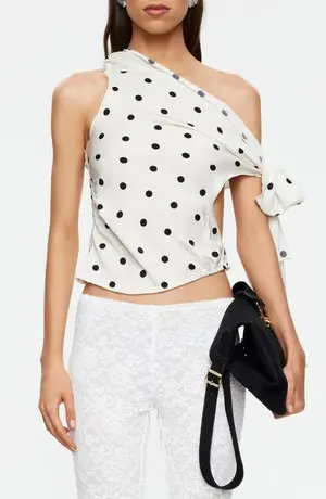 Lioness Polka Dot Off-the-shoulder Top - Cream Polka
