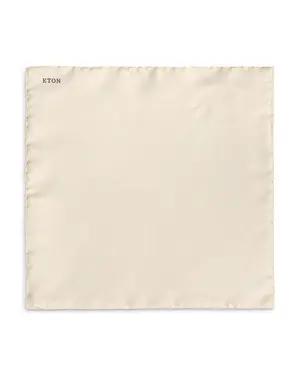 Eton Solid Silk Logo Pocket Square - Beige