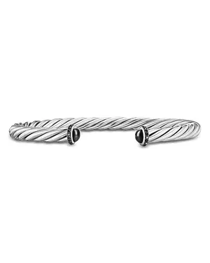 David Yurman Cable Cuff Bracelet In Sterling Silver With Black Onyx And Black Diamonds - Black/silver