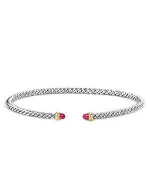 David Yurman Sterling Silver, 14k Yellow Gold And Ruby Flex Bracelet - Ruby/silver