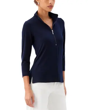 Karen Kane Quarter Zip Mock Neck Top - Navy